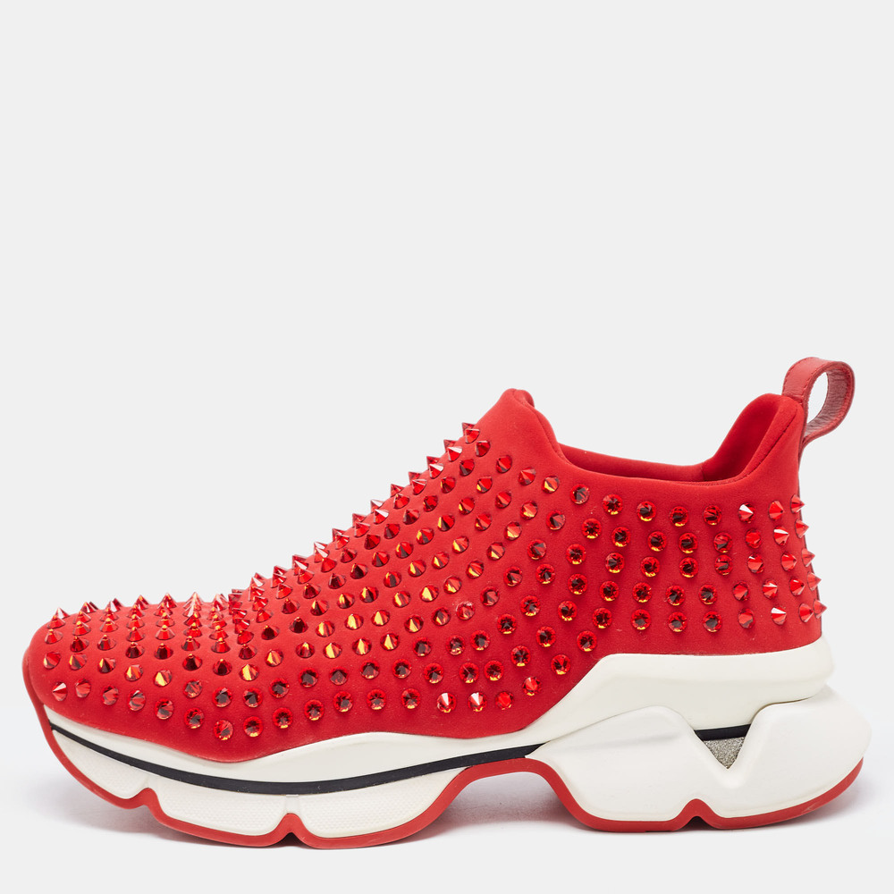 Christian Louboutin Red Neoprene Spike Sock Sneakers … - Gem